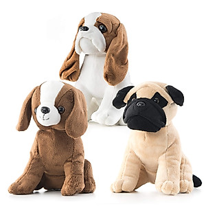 PREXTEX Plush Puppy Dogs - Set of 3 Realistic Looking 8-Inch Cute and Cozy Stuffed Animals