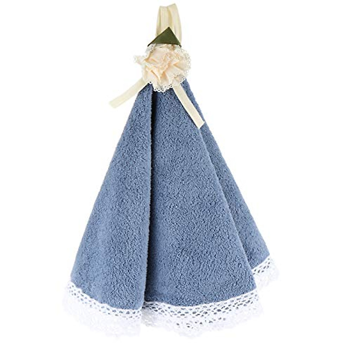 Hemoton Soft Hanging Hand Towel Bathroom Hand Towels with Hanging Loops Microfiber Lace Hand Towels Soft Absorbent Kitchen Hand Towels Hanging Blue