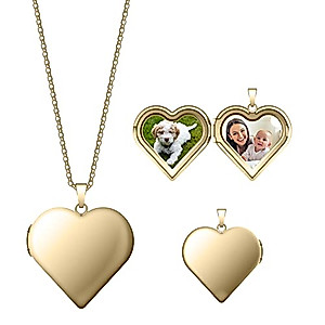 Mighty Dainty Locket Necklace for Women, 18” Jewelry Chain, Picture Inside, Silver, Rose Gold, Gold Filled, Hold pictures with Engraved Name Custom Personalized Girls Ladies Modern Charming Set