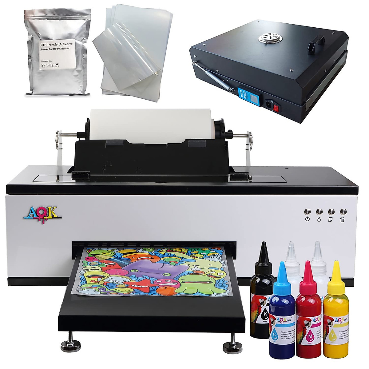 New A3 DTF T-Shirts L1800 Printer Machine Printer w/Roller Feeder for Fabrics, Leather, Toys, Swimwear, Handicrafts, T Shirt, Pillow, DIY Print (DTF Printer +Oven 6X 100ml Ink+100pcs PET Film)