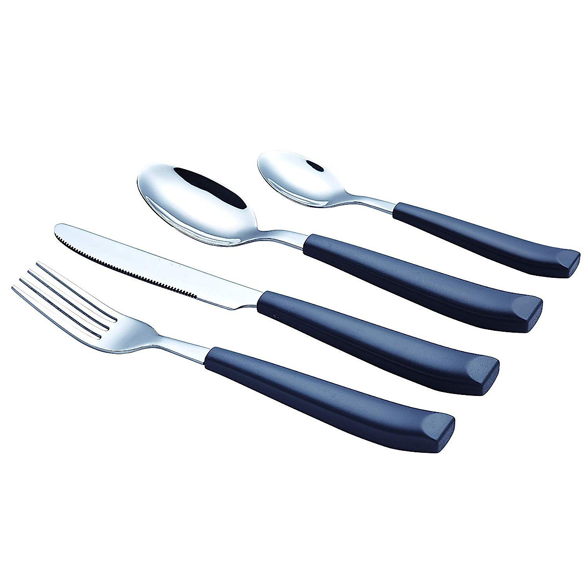 EXZACT Cutlery Set Coloured 16PCS - Stainless Steel with Plastic Wide Handles – Comfortable to Hold - 4 x Forks, 4 x Dinner Knives, 4 x Dinner Spoons, 4 x Teaspoons – Service for 4