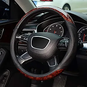 KAFEEK Wood Grain Steering Wheel Cover, Universal 15 inch, Microfiber Leather,Anti-Slip, Odorless