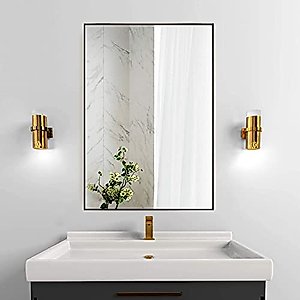 BEAUTYPEAK Wall Mirror 26" x 38" Rectangular Bathroom Mirror with Metal Frame, Hanging Mirrors for Living Room Bedroom Bathroom Entryway, Hangs Horizontal or Vertical, Black