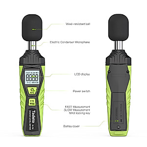 Decibel Meter, Tadeto Digital Sound Level Meter Portable SPL Meter 30dB to 130dB MAX Data Hold with LCD Display Backlight A/C Weighted for Home Factories