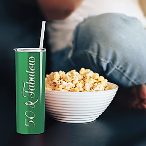 50 & Fabulous 22 oz Skinny Tumbler 50th Birthday Gifts For Women on Green Decorations Funny Present Vacuum Insulated Cup