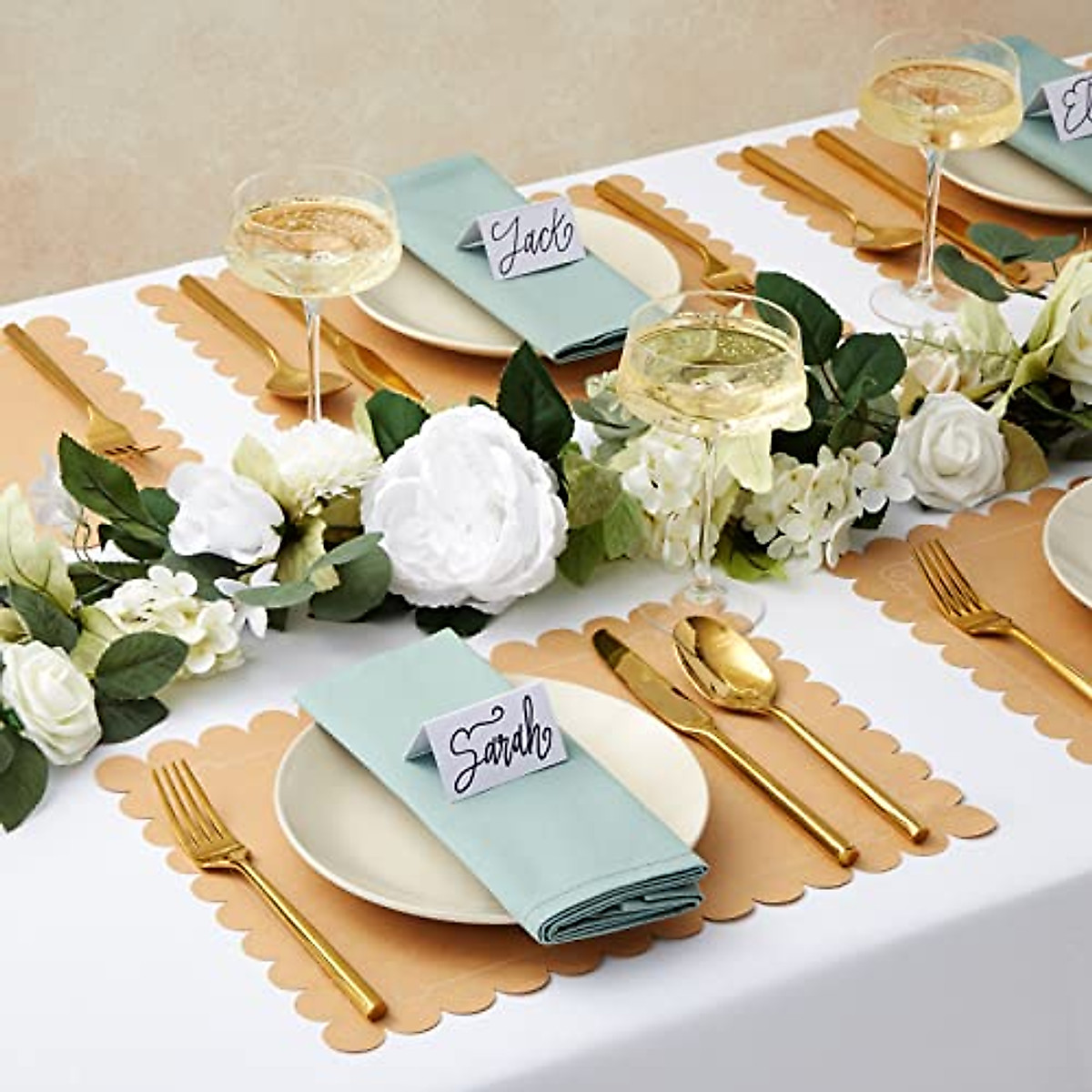 100 Pack Scalloped Kraft Paper Placemats for Dining Table, Wedding, Disposable (Brown, 10 x 14 in)
