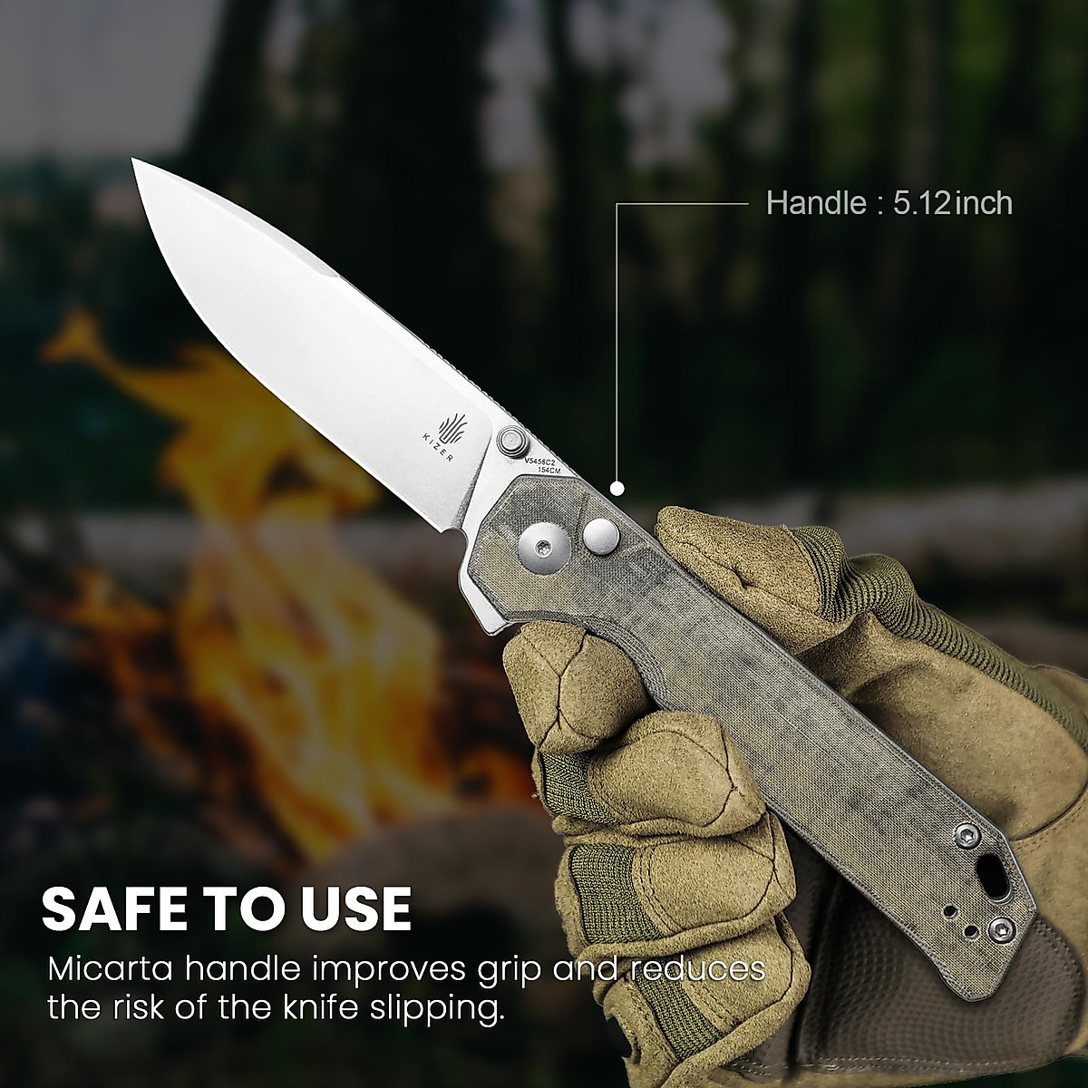 Kizer Begleiter (XL) EDC Pocket Knife, Micarta Handle Folding Knives with Flipper, 154CM Steel V5458C2