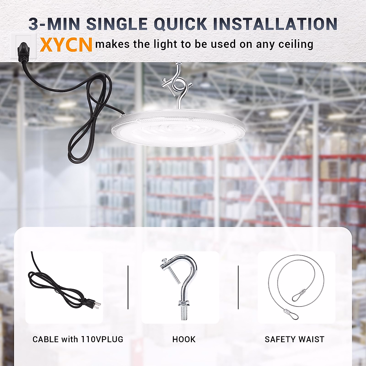 XYCN 10 Pack 150W UFO Led High Bay Light 6000K Daylight,120VAC,Commercial Bay Lighting,IP66 Waterproof,21050LM,650W MH/HPS with Plug Area Lighting for Warehouse/Shop/Workshop/Garage/Barn/Gym/Factory