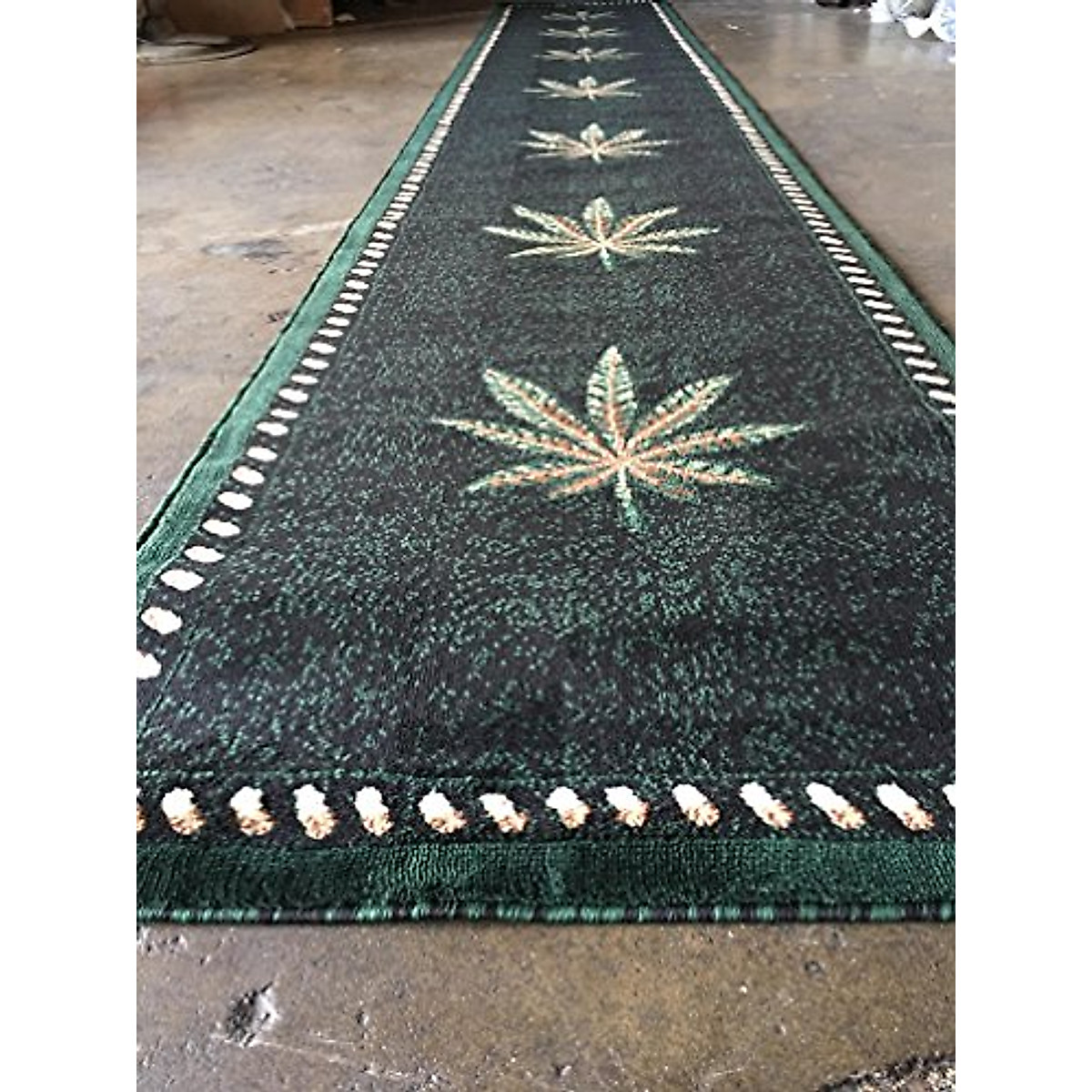Americana Marijuana Long Runner Rug Black &Green Design#139 (32in.X15ft10in.)