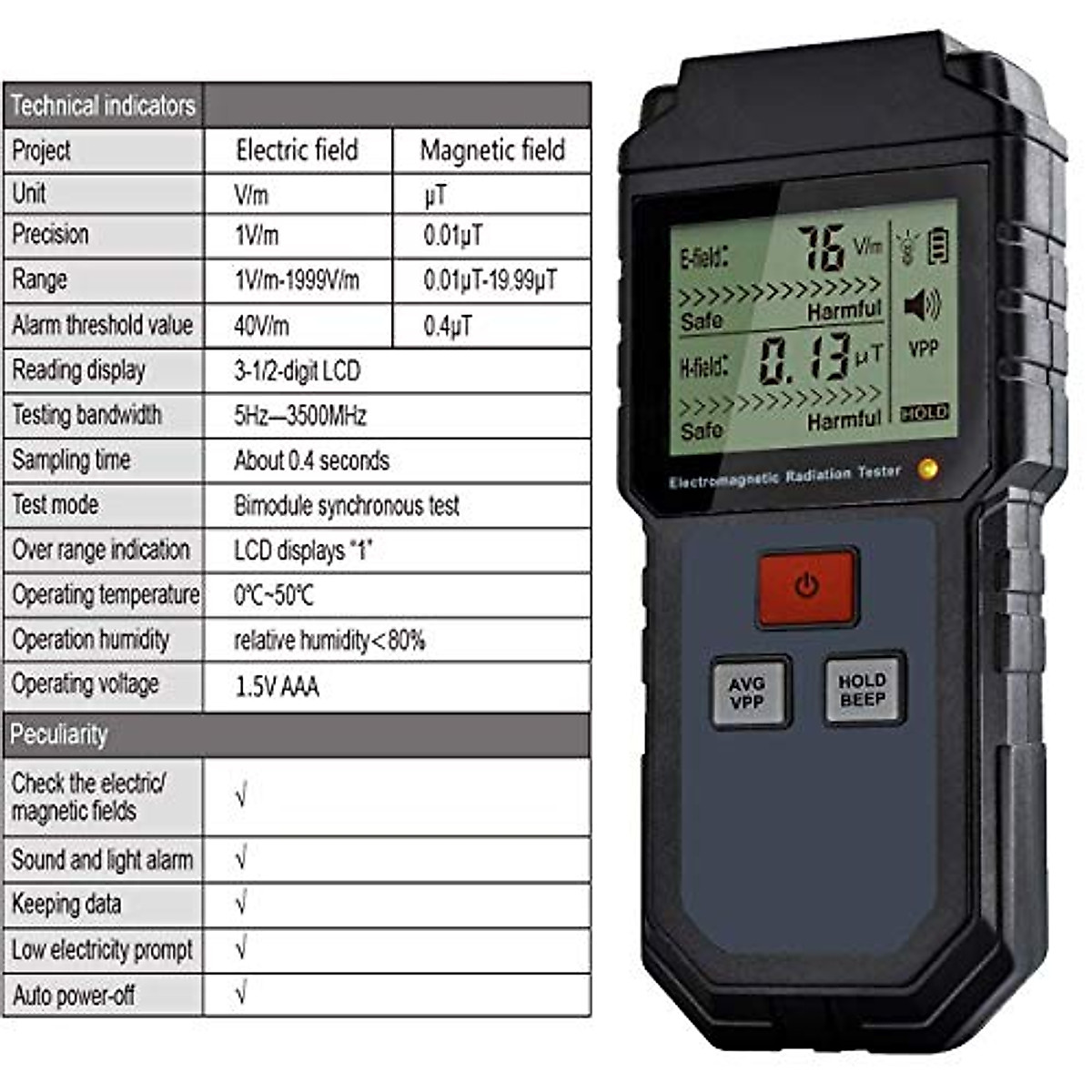 EMF Meter, Electromagnetic Radiation Tester,Hand-held Digital LCD EMF Detector, Great Tester for Home EMF Inspections, Office, Outdoor and Ghost Hunting