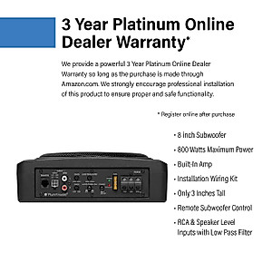 Planet Audio P8AWK Low Profile 8 Inch Under Seat Powered Car Subwoofer - 800 High Output, Built-in Amplifier, for Truck, Boxes and Enclosures, Remote Subwoofer Control