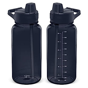 Simple Modern 32oz Water Bottle with Push Button Silicone Straw Lid & Motivational Measurement Markers | BPA-Free Plastic Sports Bottle Reusable for Gym, Travel | Summit Collection | Deep Ocean