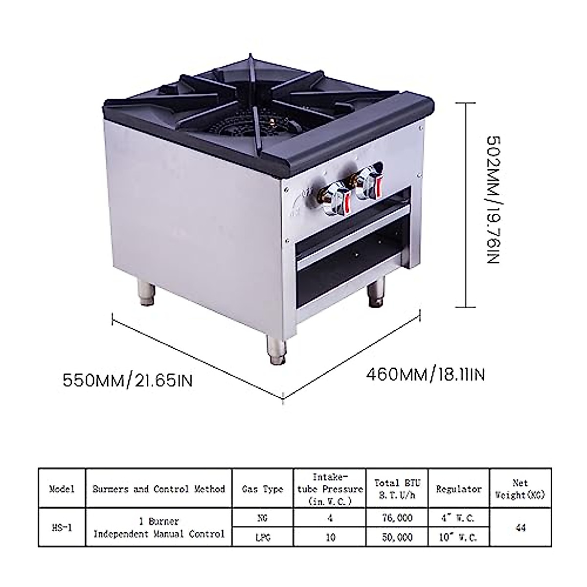 EASYROSE Single Burner Natural Gas Stove 18" Gas Hot Plate Commercial Stove Top Countertop Gas Range Commercial Cooking Equipment 76,000 BTU, ETL Listed