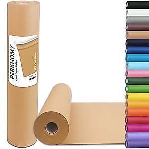 PerkHomy Brown Kraft Paper Roll 17.5" x 1,200" (100') for Gift Wrapping Bulletin Board Kids Craft Art Bouquet Flower Packing Moving Shipping Floor Covering Table 70GSM 50LB (Brown, 17.5" x 100')