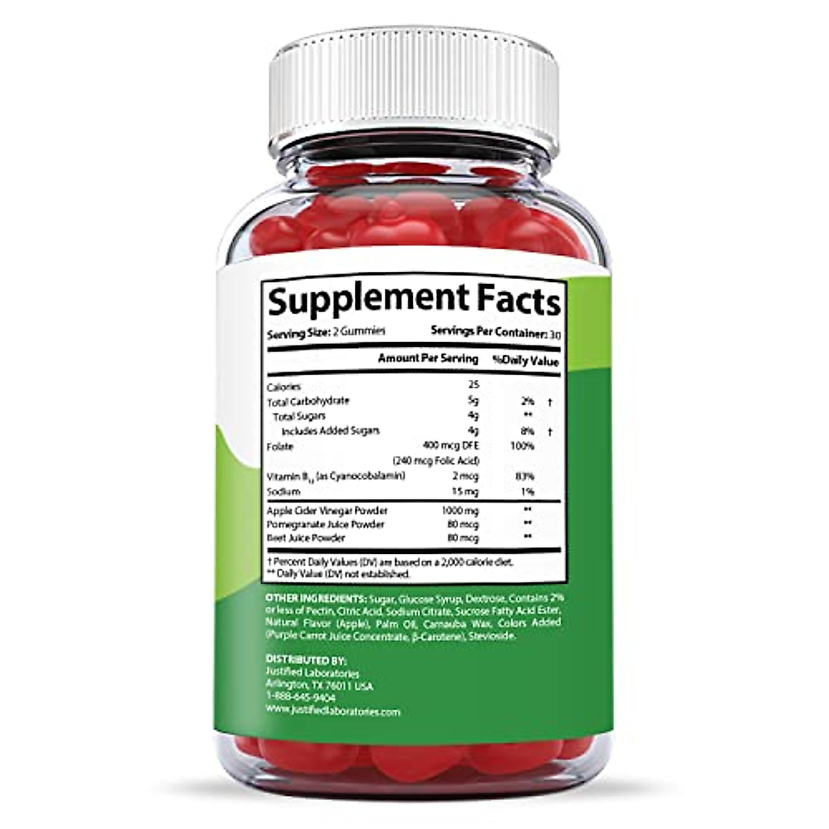 Justified Laboratories (10 Pack) Active Keto ACV Gummies 1000MG with Pomegranate Juice Beet Root B12 300 Gummys