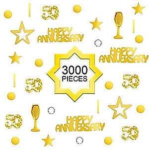 50th Happy Anniversary Confetti 50th Party Confetti Number 50 Anniversary Confetti Metallic Foil Star Circles Mix Confetti for Table Decorations Party Supplies Anniversary DIY Art, Gold, 3000 Pieces
