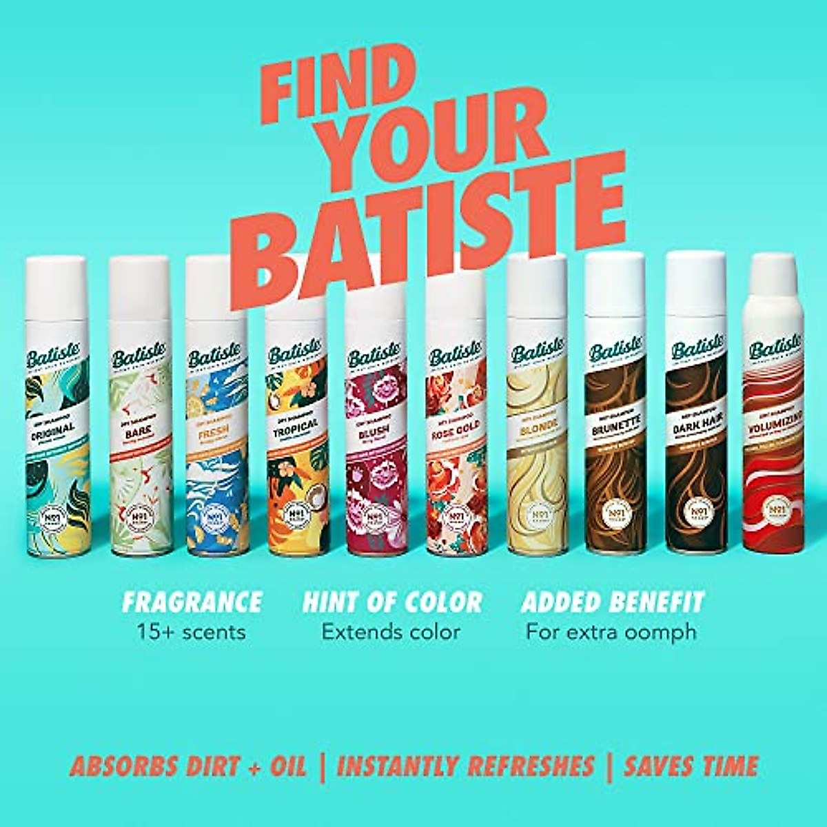 Batiste Dry Shampoo, Bare Fragrance, Refresh Hair and Absorb Oil Between Washes, Waterless Shampoo for Added Hair Texture and Body, Dry Shampoo Bottle 6.35 Oz(Pack of 1)