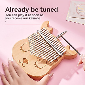 Byla Kalimba 17 Keys Solid Wood Mahogany Portable Thumb piano Finger piano Cartoons Cute Mbira Calimba Marimba Musical Instruments Adults,Child and Beginners