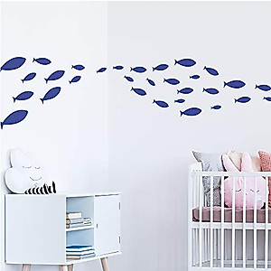 Ocean Fish Wall Decal- Under The Sea Vinyl Wall Stickers for Kids Room Bedroom Bathroom Nursery Decor-DARK BLUE