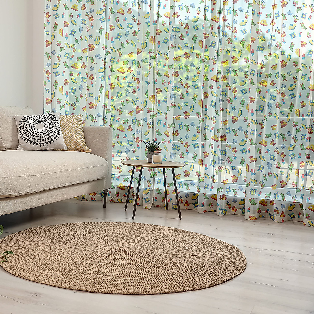 Ambesonne Plane Tulle Curtains with Rod Pocket, Airplane Boat Ship Helicopter Submarine Car Truck Van Boys Cartoon Transportation, Sheer Drape for Wedding Party 2 Panels, 108" x 96", Multicolor