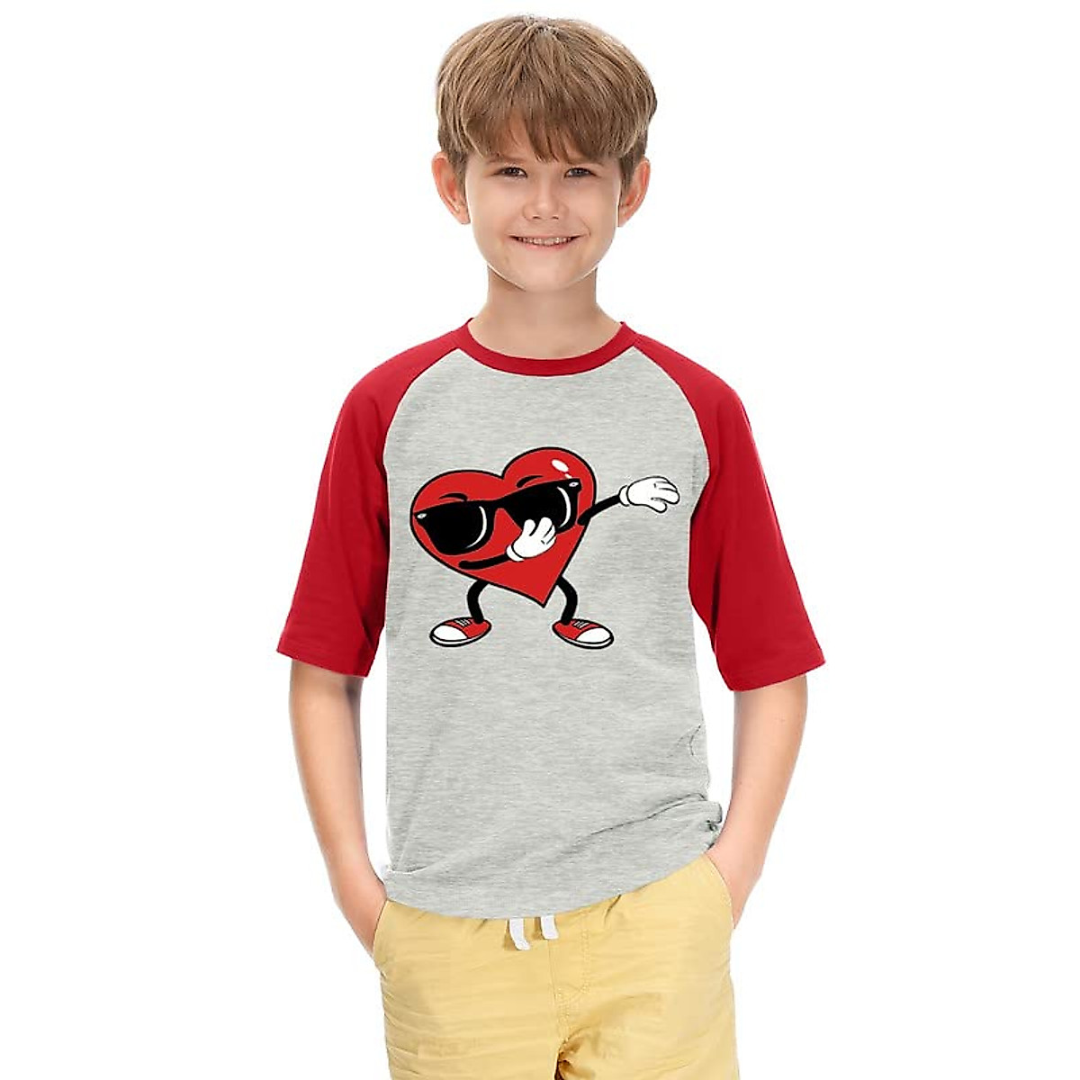 BesserBay Toddler Girls Happy Valentines Day Heart Print Red Raglan Tee Shirt for Toddler Boys 3-4 Years