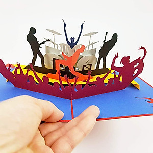 POP CARD EXPRESS Rock Band Pop Up Birthday Card - Happy Birthday Pop Up Card, Congratulations Card, Retirement - Music Teacher Gift, Musician, Student, Band Gift, Graduation (Rock Band Pop Up Card)