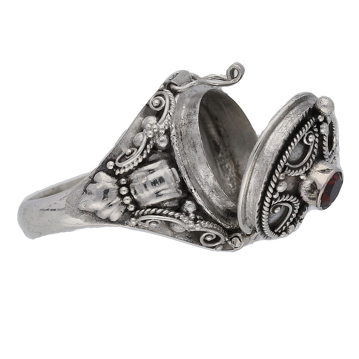 Medieval Ringed Cross Poison Locket Sterling Silver and Garnet Ring Size 8(Sizes 6,7,8,9,10)