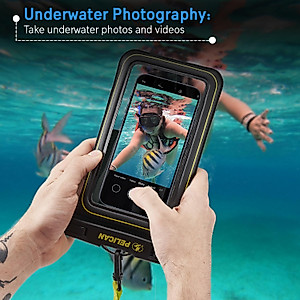 Pelican 2 Pack Marine - IP68 Waterproof Phone Pouch (XL Size) - Floating Waterproof Phone Case - iPhone 15 Pro Max/ 14 Pro Max/ 13 Pro Max/ 12/ S24 Ultra - Detachable Lanyard - Black / Hi-Vis Yellow
