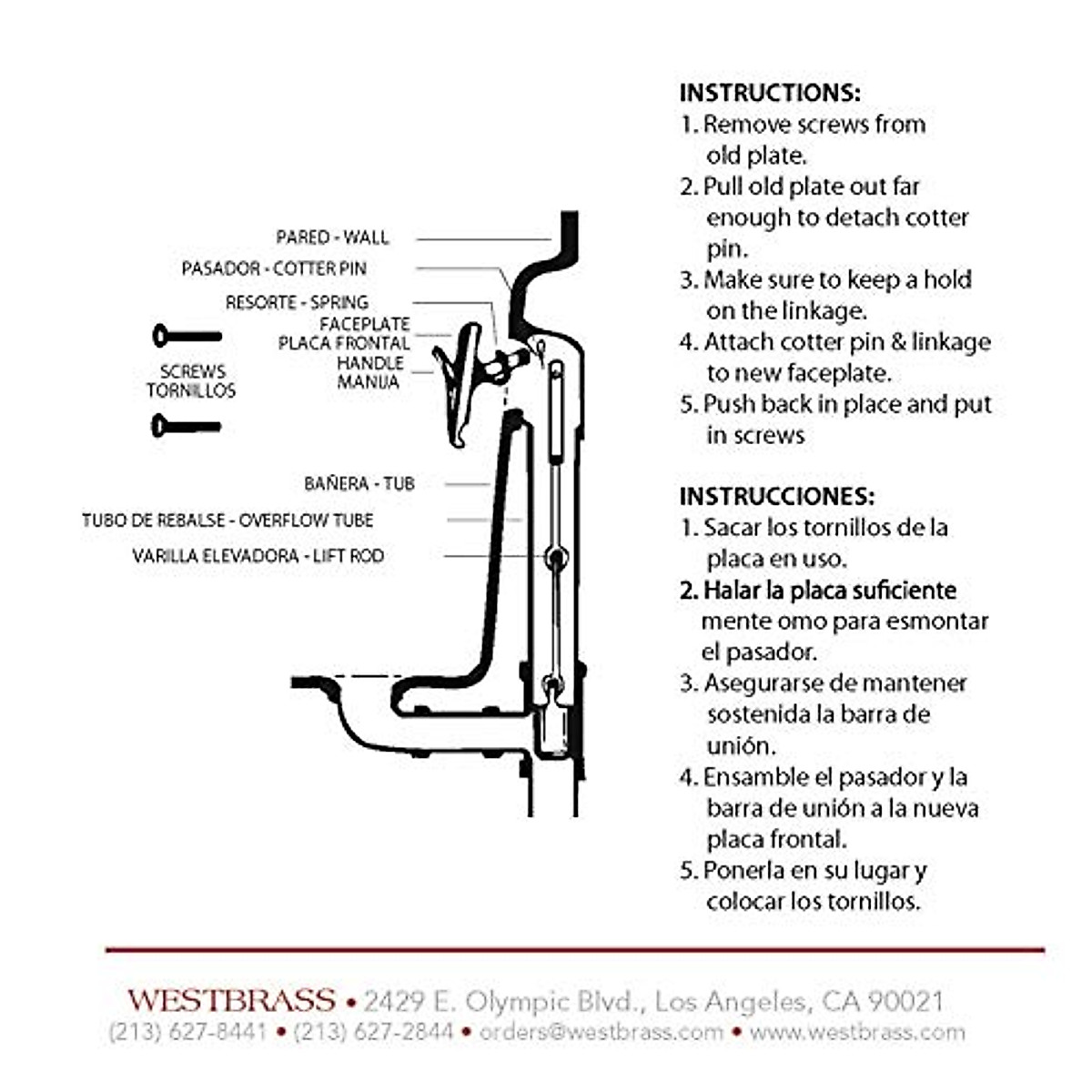 Westbrass 792Z-CP Trip Lever Overflow Faceplate, Polished Chrome
