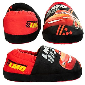 Disney Pixar Cars Lightning McQueen Slippers - Boys PJ House Shoes Pajama Indoor Warm Kids Slipper - Black Red (size 5-6 Toddler)