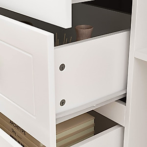 Homsee Storage Cabinet with 5 Drawers, Shelves & Glass Door, Sideboard Buffet Cabinet with Metal Legs, Modern Wood Display Cabinet for Living Room, Bedroom & Hallway, White (31.5”W x 15.7”D x 47.2”H)