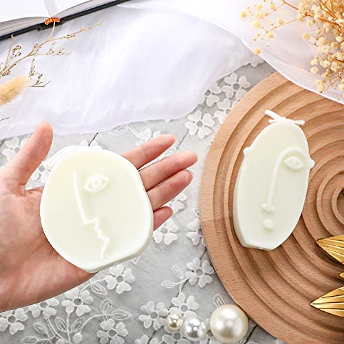 2 Pieces Art 3D Face Candle Human Face Shaped Candle Soy Wax Aesthetic Candle Abstract Scented Candle Poured Decorative Candle for Trendy Aesthetic Room Home Decor, White, 2 Styles