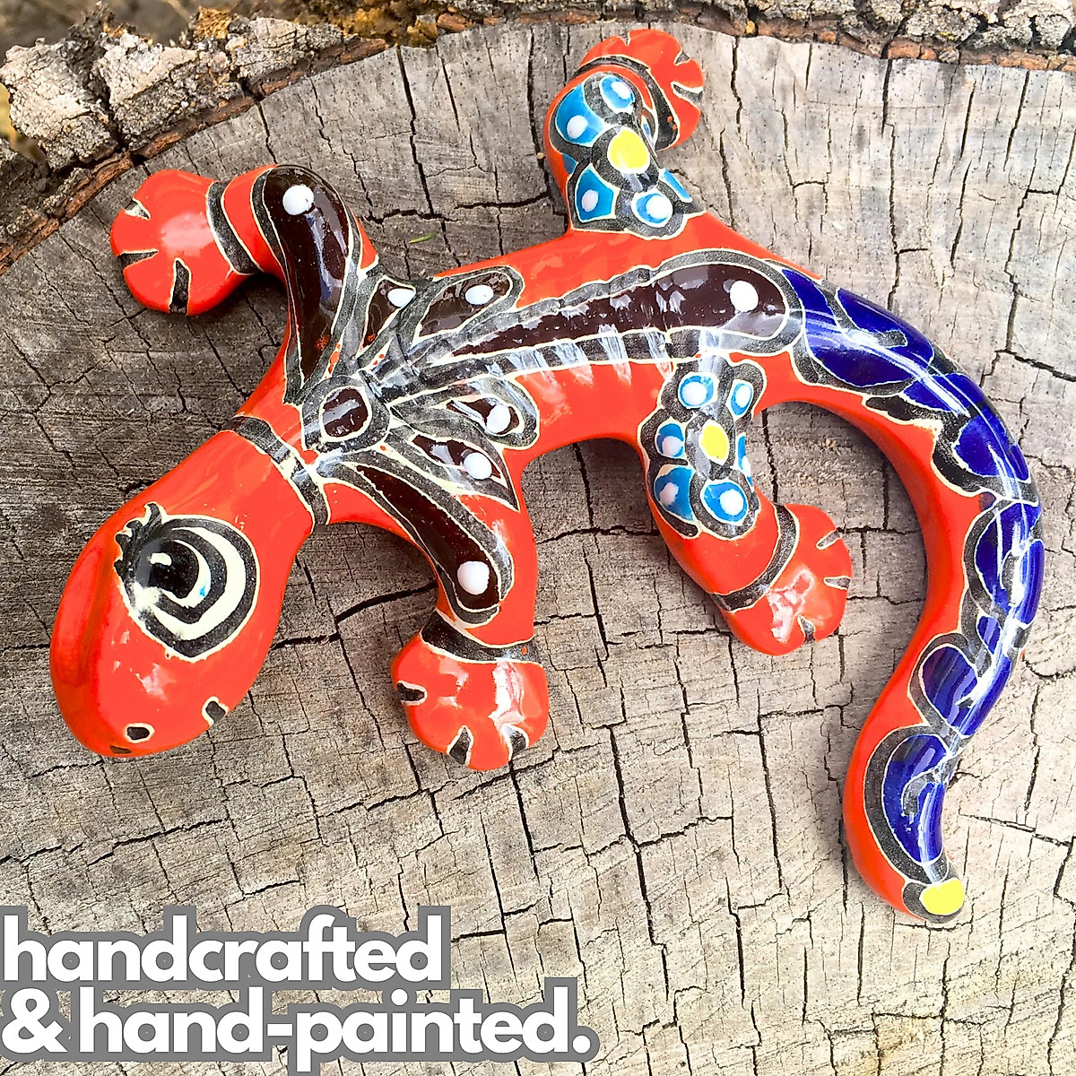 Colorful Ceramic Lizard - Talavera Pottery Mexican Garden Home Decor Creatures Salamander Dragonfly Animals Reptiles Hand-Painted Gecko Wall Art - Made in Mexico - Lagartija