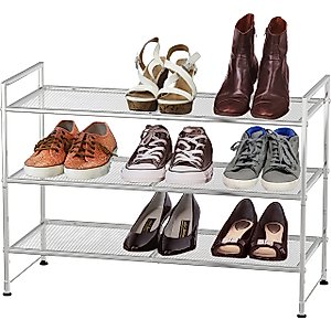 Simple Houseware 3-Tier Stackable Shoe Shelves Storage Utility Rack, Silver