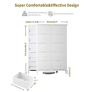 KAI-ROAD Tall White Dresser for Bedroom with 10 Drawer Dressers & Chests of Drawers Fabric Dresser Storage Tower for Closet Kids and Adult Modern