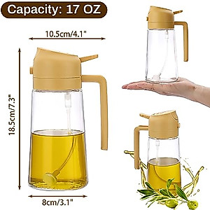 BSTKEY 17oz Olive Oil Dispenser Bottle for Kitchen, 2 in 1 Oil Dispenser and Oil Sprayer for Cooking, Oil and Vinegar Dispenser for Air Fryer BBQ Salad Baking Roasting, Orange