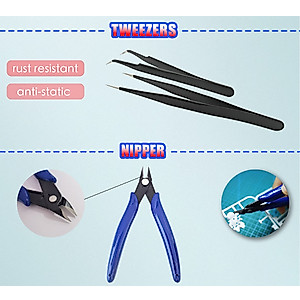 HOPLEX Model Tools Kit 20 in 1 Adults Hobby Building Tools Set Basic Tools with Nippers Tweezers Needle Files Polishing Bars for Car Airplane Model Building Repairing and Fixing