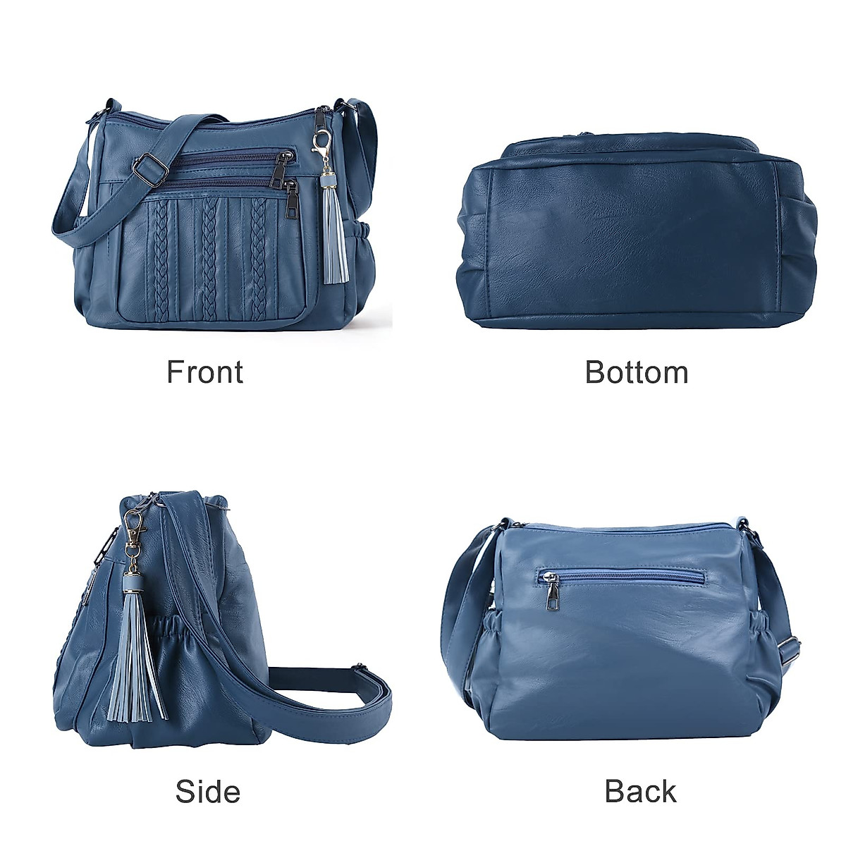 ELDA Purses for Women Pocketbooks Soft PU Leather Ladies Crossbody Purse Multi Pocket Shoulder Bag (Gray blue)