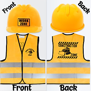 AnapoliZ Kids Construction Vest plus Hat Set | 2 Pcs Kids Construction Worker Vest & Hat Dress Up | Yellow Reflective Vest Construction, plus Yellow Plastic Childrens Hard Hat | Construction Costume