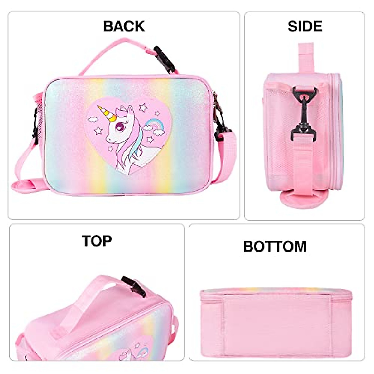 HITOP Kids Lunch Bag Box Double Insulated Water Resistant Fabric with Interior and Exterior Zippered Pockets and External Bottle Holder Ideal for Children 3+ Back to School Supplies