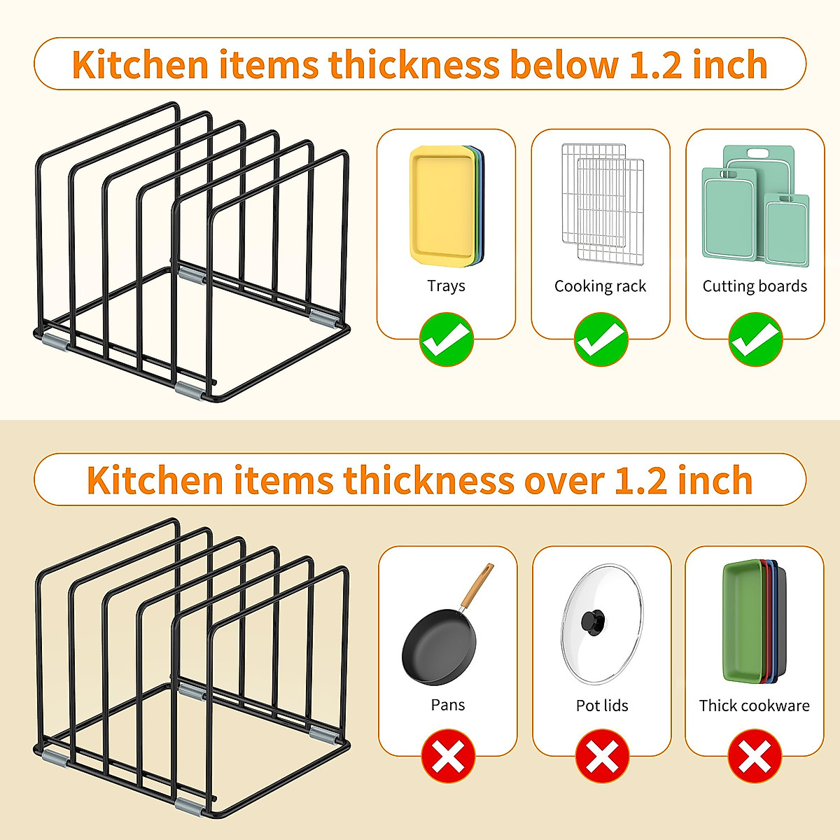 VAEKUCEAN Cutting Board Organizer, [2-Pack] Kitchen Cabinet Organizer, Divided Rack with 5 Slots for Baking Trays, Cutting Boards - Cookie sheet Organizer Inside Cabinet, Baking Sheets Holder (Large)