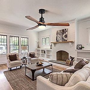 Sofucor 52'' Wood Ceiling Fan With Lights Remote Control 3 Wood Fan Blade Ceiling Fans Noiseless Motor Solid Walnut and Matte Black