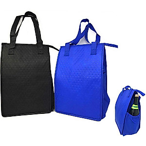 Thermo Tote Insulated Lunch Bag Wine Cooler Tote Bag Reusable Tall Water Bottle Carrier For Adults Men Women (Pack of 2 for Price of 1 - Royal & Black - ST3091)