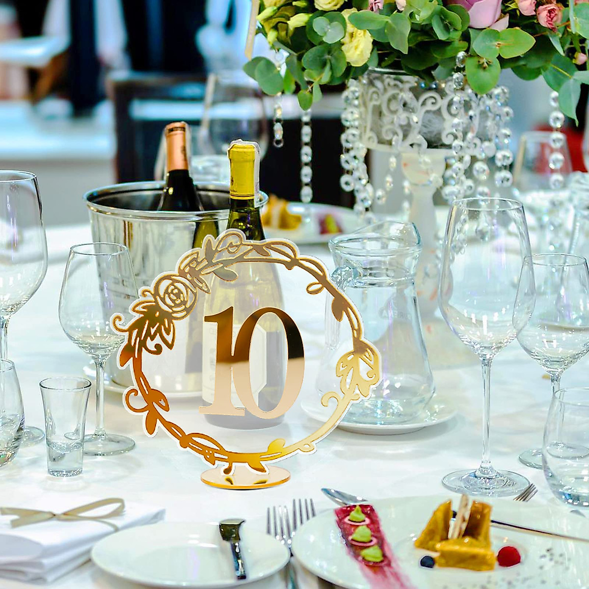 NAWTOR 20Pcs Gold Acrylic Table Numbers Lace Table Numbers With Stands Holder Base Elegant Mirror Table Numbers for Wedding Party Event Catering