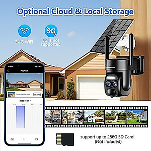 [ 8X Zoom ] 4K 5Dbi Security Cameras Wireless Outdoor, Battery Powered Solar Security Camera Outdoor 360° PTZ WiFi Camera with Spotlight Siren, Motion Detection, Color Night Vision,2-Way Audio, IP66