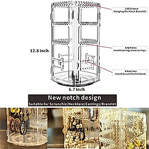 Cq acrylic 360 Rotating Earring Holder Organizer Clear Jewelry Displays Dangle Earinging Rack Necklace Bracelet Carousel Tree Towers,4 Tier Hanging Earring Display Stands For Selling,Pack of 1