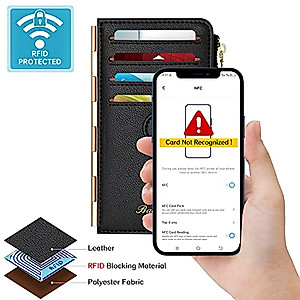 Badiya Credit Card Holder for Women RFID Blocking Slim Wallet Bifold Multi Card Case Zipper Pocket with 3 ID Window