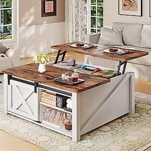 SEDETA 31.5" Lift Top Coffee Table with Storage, Square Coffee Table for Living Room, Farmhouse Coffee Table with Large Hidden Storage Compartment and Adjustable Shelves, White
