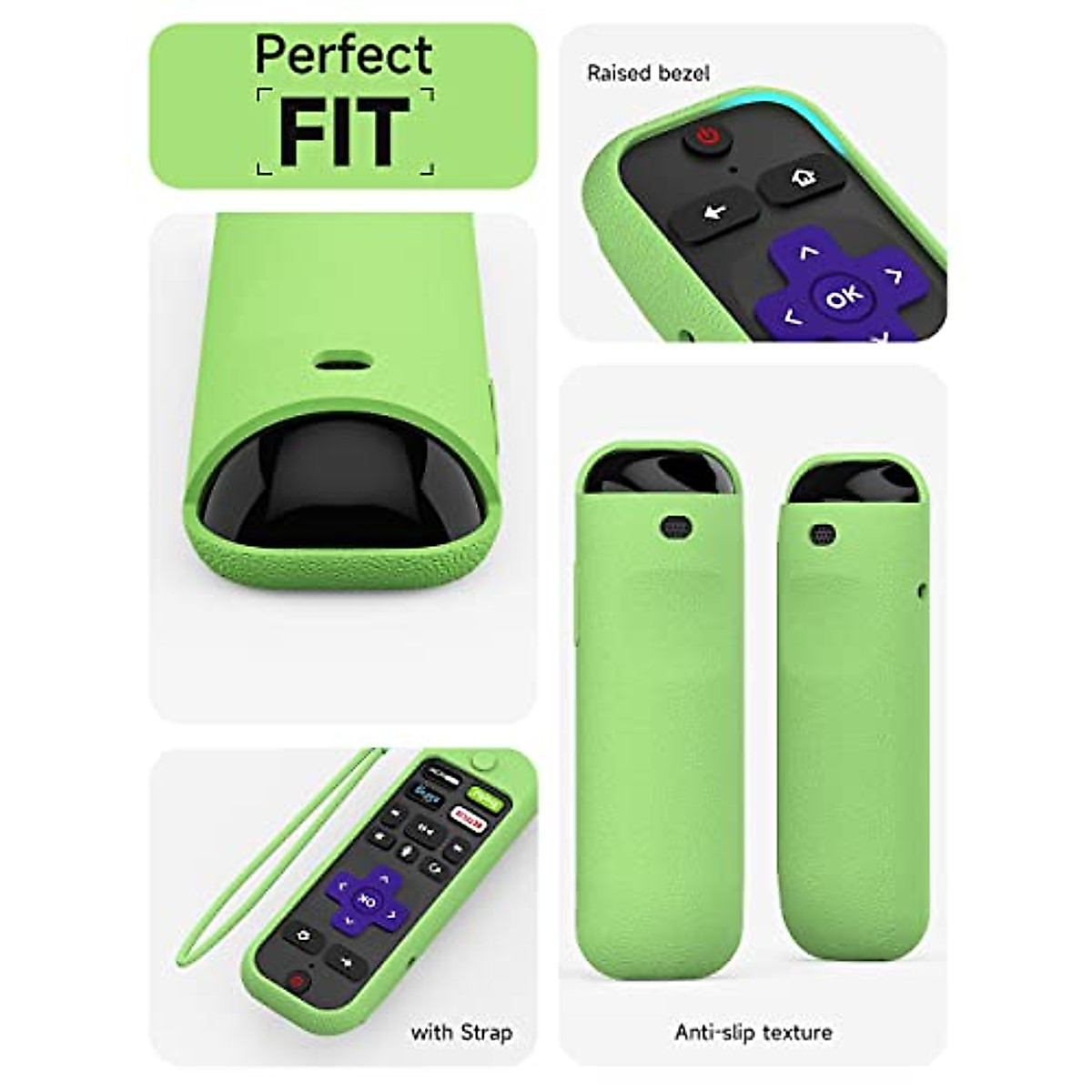 Silicone Remote Case for Roku Ultra 2017/2018(4661) Remote Control Protective Cover for Roku Ultra 4661R with Power Button Remote Anti-Slip Anti-Lost with Hand Strap (Glow in Dark Green)