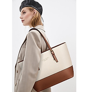 Jocose Moose Handbags for Women Wallet Tote Bag Shoulder Bag Top Handle Satchel Purse Set 3pcs (Beige + Brown)